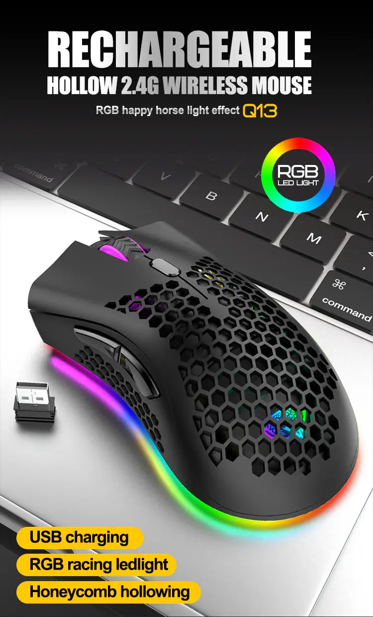 Rechargeable Wireless Gaming Mouse with 7-Color LED Backlight and Opti ...